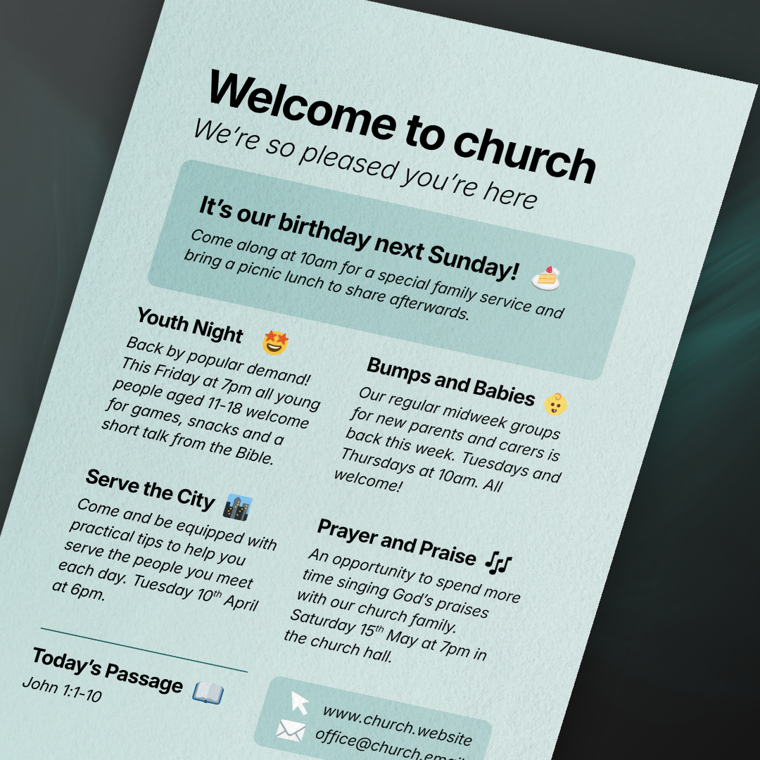 Blue Church Bulletin Canva Template - Greater Worth
